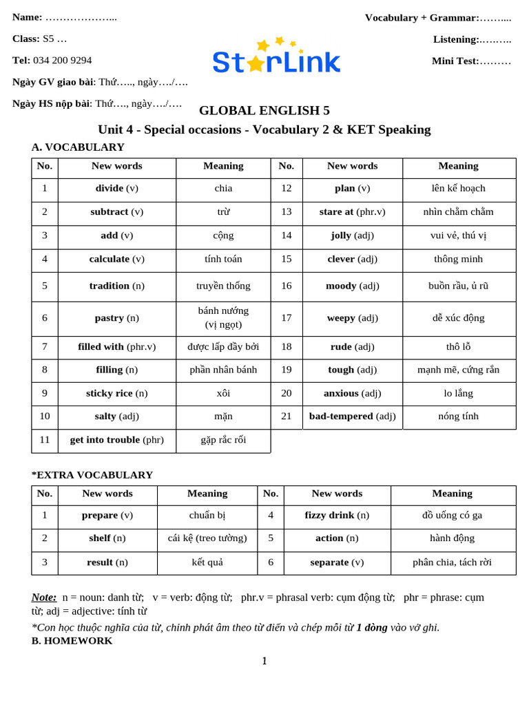 Key Foreign Teacher S5 W12 U4 Vocabulary 2 & KET Speaking | PDF