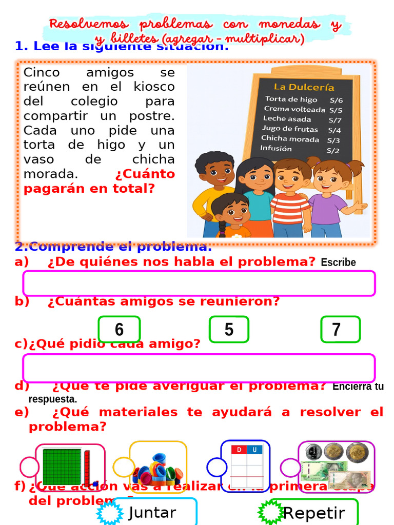 Ficha Resolvemos Problemas en Dos Pasos Con Monedas y Billetes Maestra ...