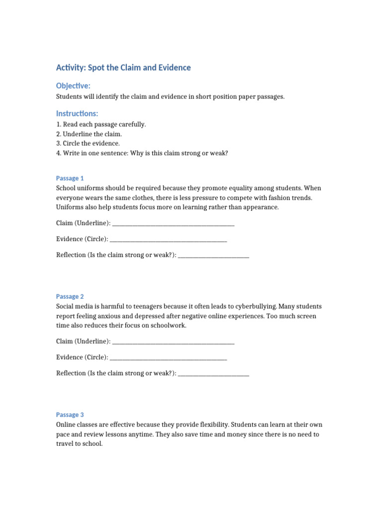Claim and Evidence Analysis Activity | PDF | Physical Fitness ...