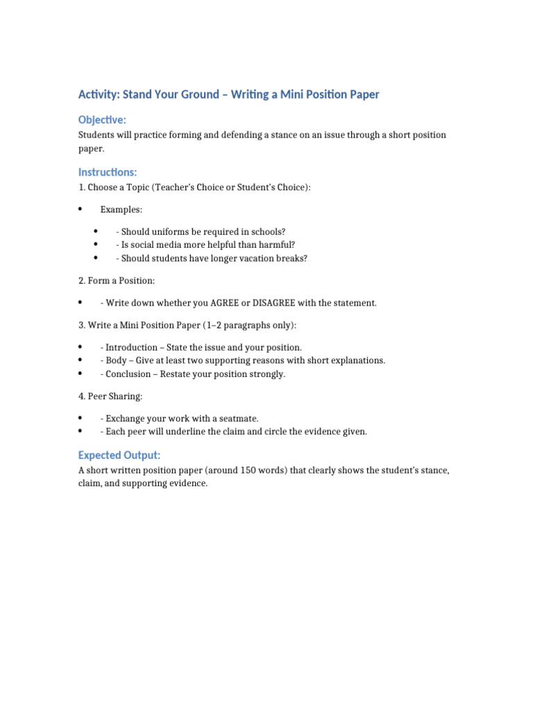 Position Paper Activity | PDF