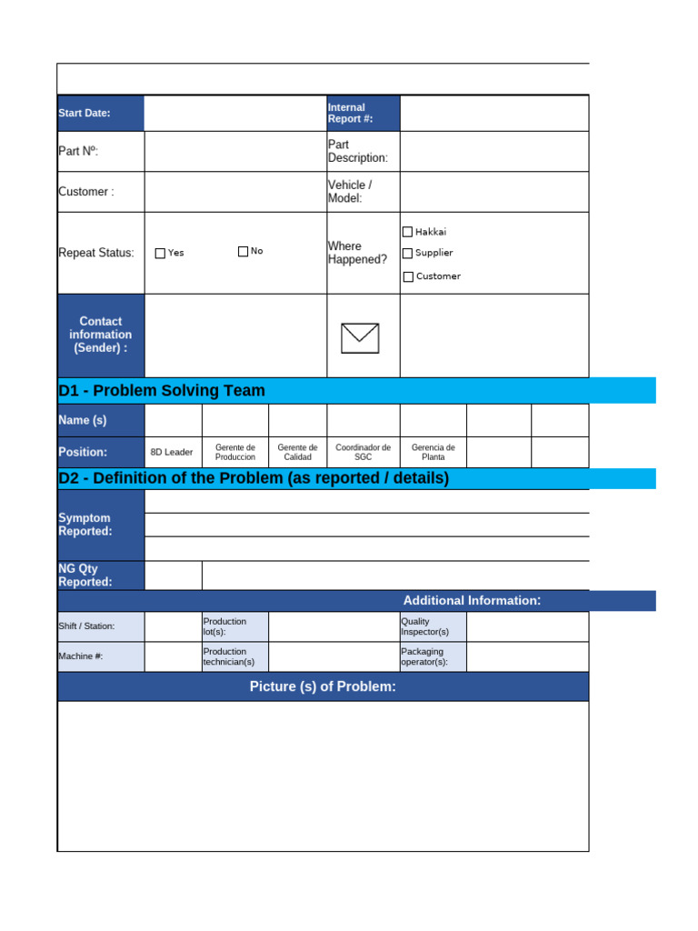 8D Problem Solving Report Template | PDF