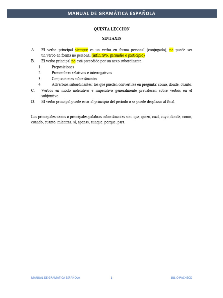 El Verbo Principal | PDF