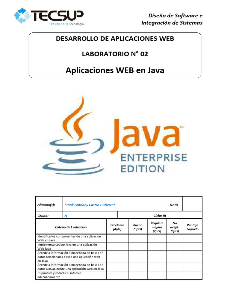 Lab03 Castro 1 | PDF | Aplicación web | Java (lenguaje de programación)