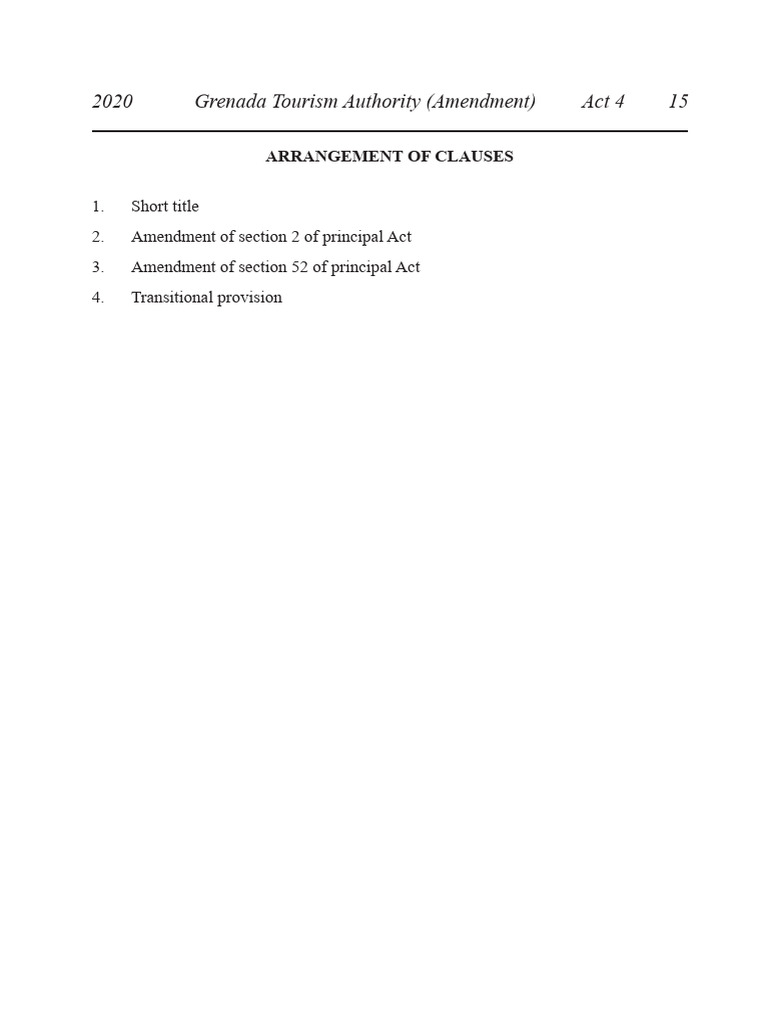 Act No. 4 of 2020 Grenada Tourism Authority - Amendment - Act, 2020 ...