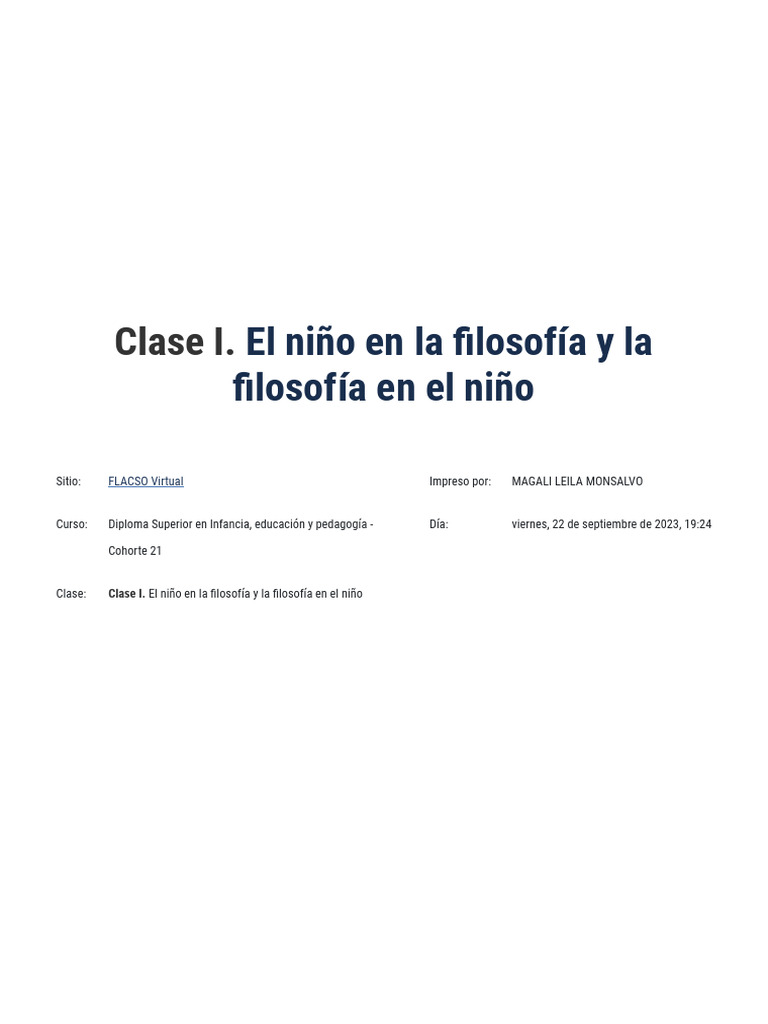 Clase I. El Niño en La Filosofía y La Filosofía en El Niño | PDF ...