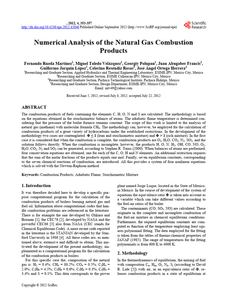 Numerical Analysis of The Natural Gas Combustion P | PDF | Combustion ...