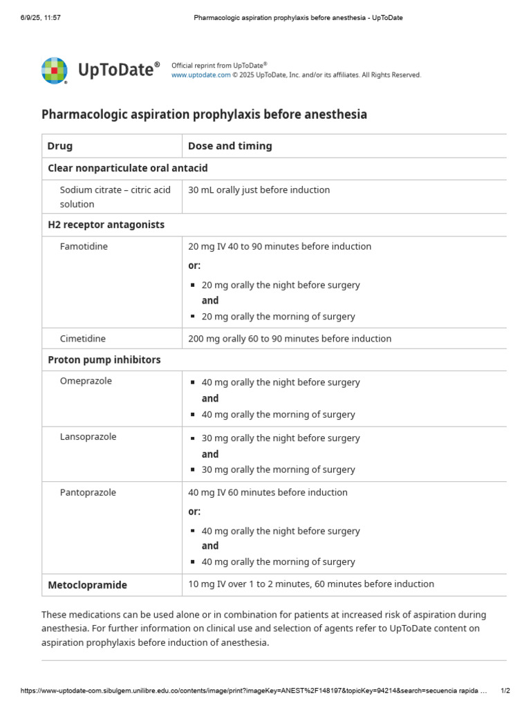 Aspiration Prophylaxis Medications Guide | PDF | Medical Specialties ...