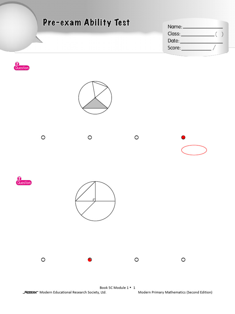 5C Modules 1-4 Pre-Test Ans | PDF | Circle | Shape