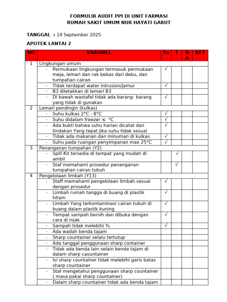 Formulir Audit Ppi Di Unit Rajal LT 2 | PDF