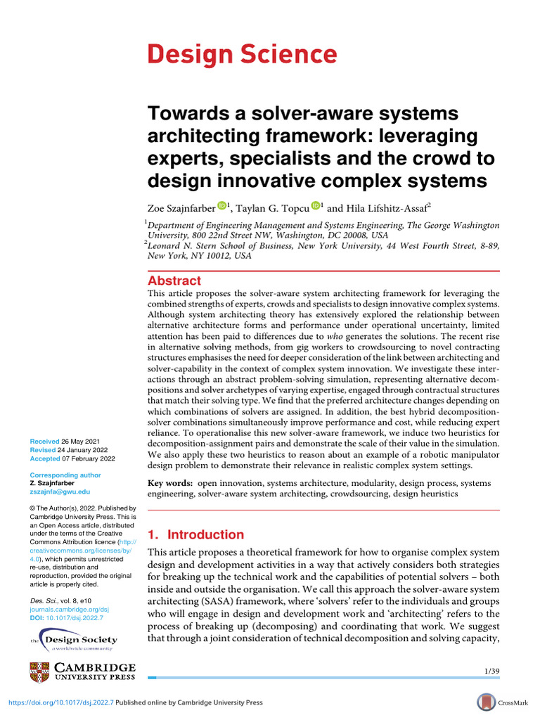 Towards A Solver Aware Systems Architecting Framework Leveraging Experts Specialists and The ...