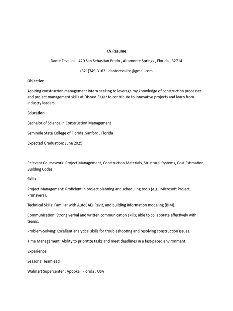 Dante CV Resume For Disney | PDF