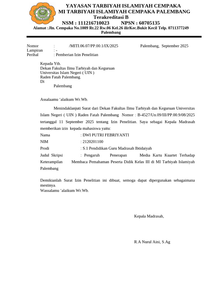 Surat Izin Penelitian Dwi Putri Febriyanti | PDF