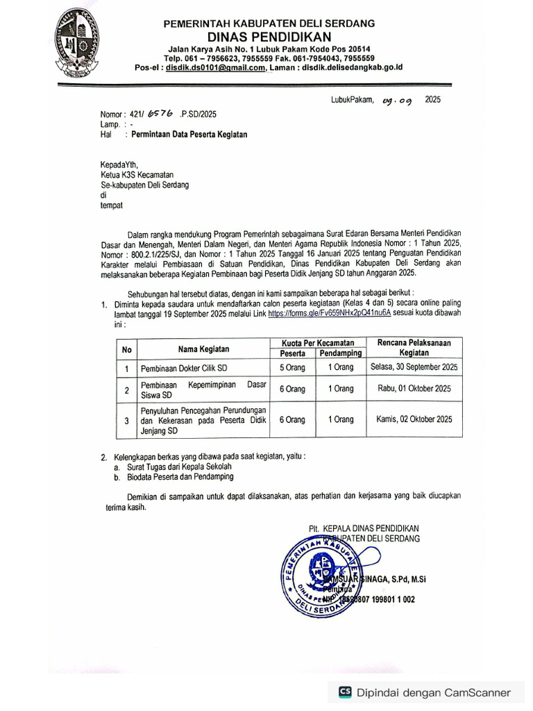 Permintaan Data Peserta Kegiatan | PDF