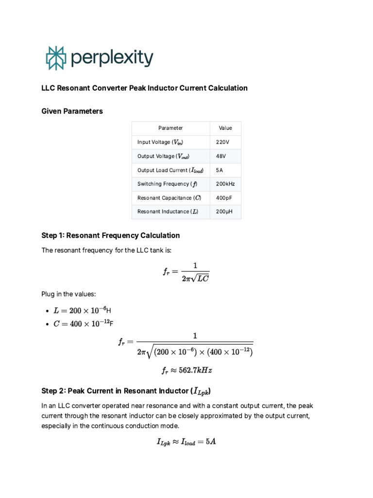 LLC Resonant Converter Peak Inductor Current Calcu | PDF