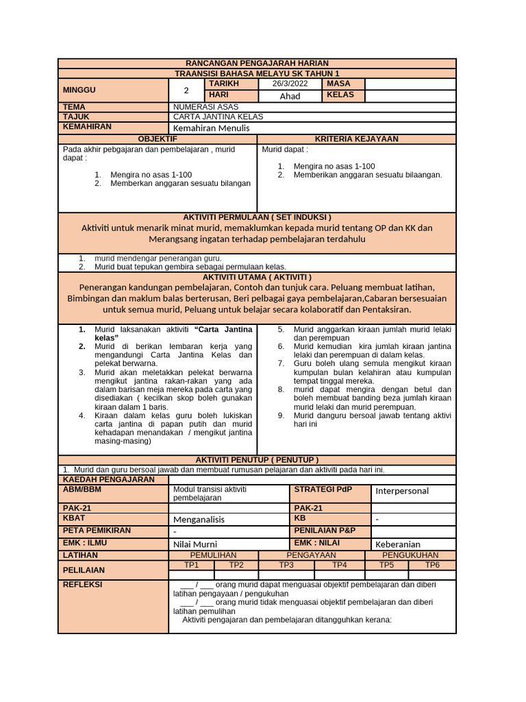RPH Transisi BM Minggu 2 by Cikgu Gorgeous | PDF