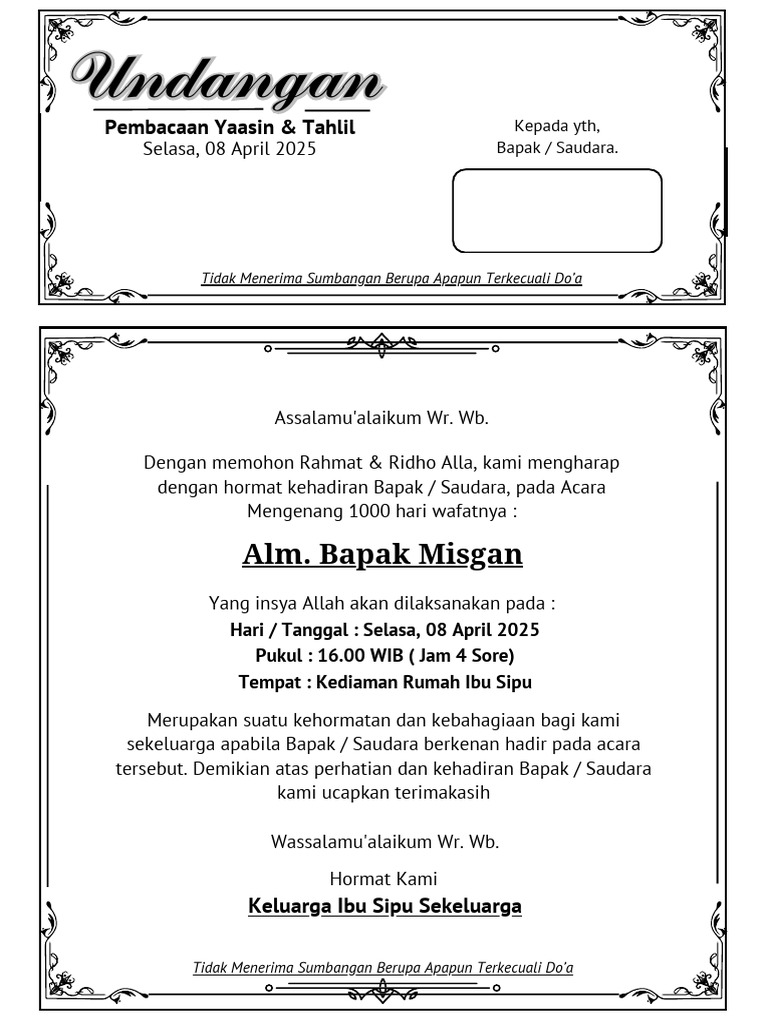 Putih Hitam Minimalis Klasik Undangan Yasin Dan Tahlil | PDF