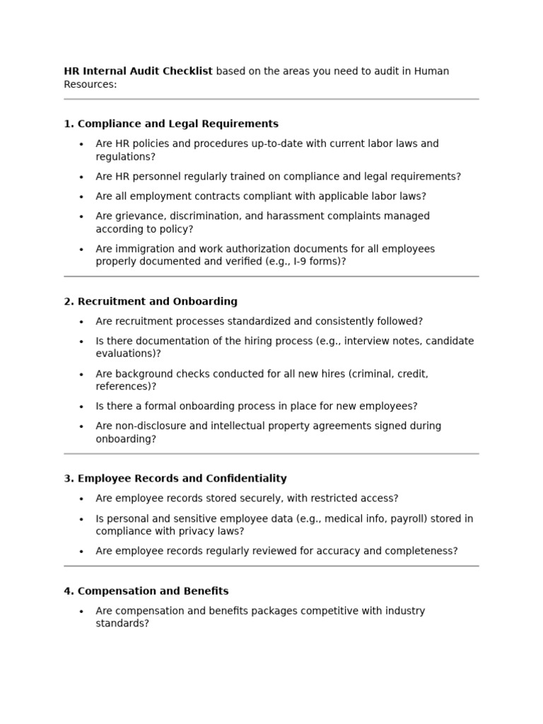 HR Internal Audit Checklist Overview | PDF | Employment | Internal Control