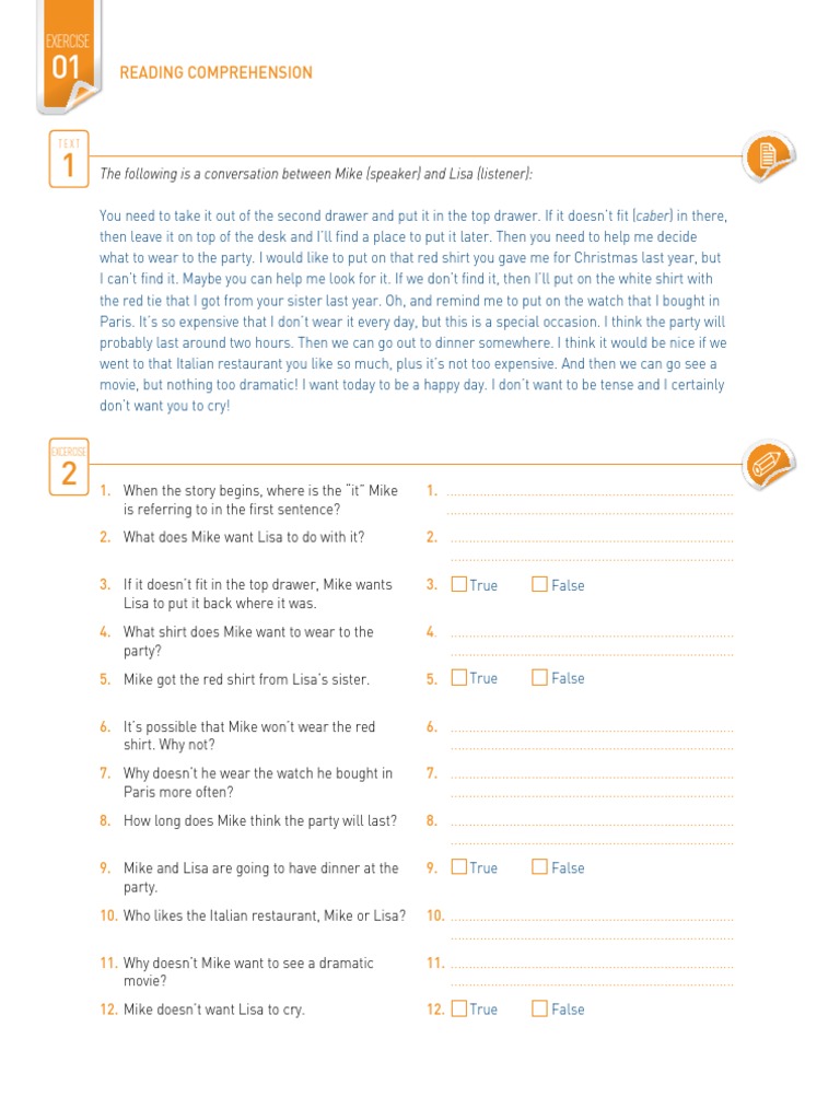 Reading Comprehension 1 (Beginner Level) | PDF