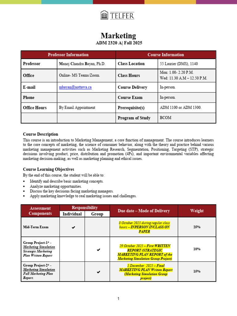 Marketing Management Course Overview | PDF | Academic Integrity | Marketing