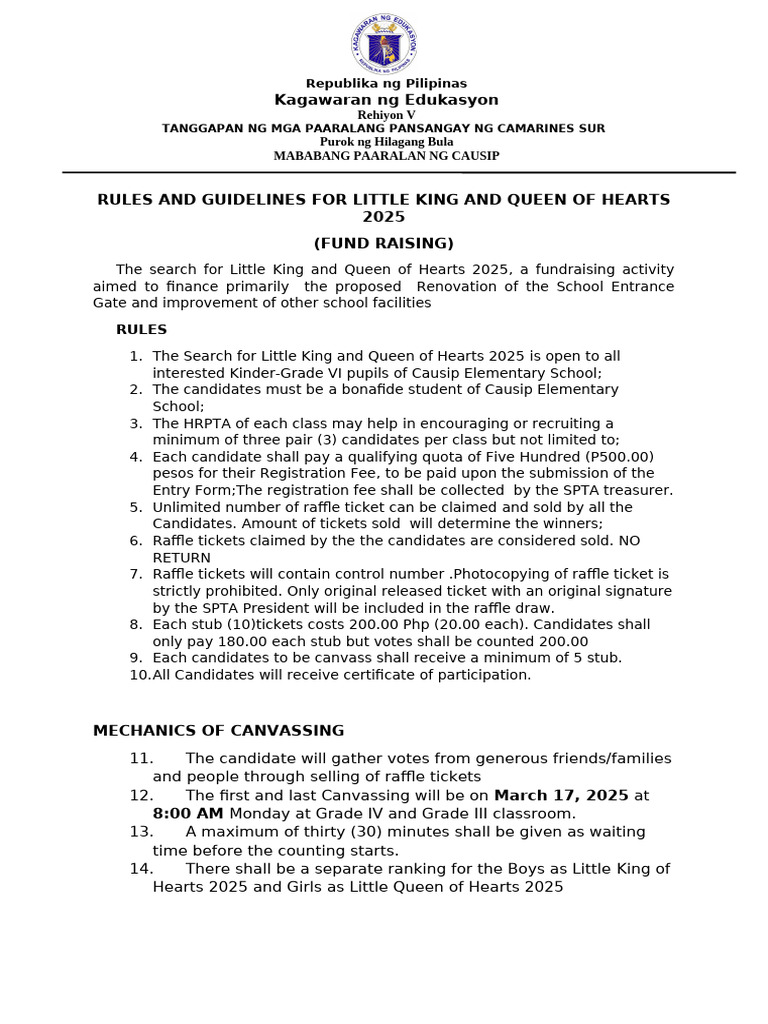 Little King and Queen of Hearts 2025 Rules | PDF