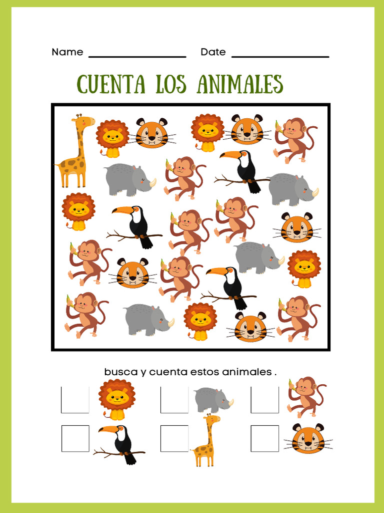Ficha Contar Animales de La Selva | PDF