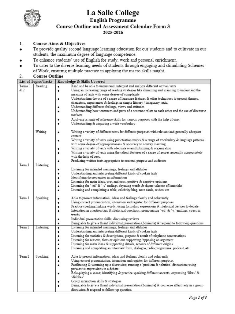 2025-26 F3 ENG Programme Outline | PDF | English Language | Rhetoric