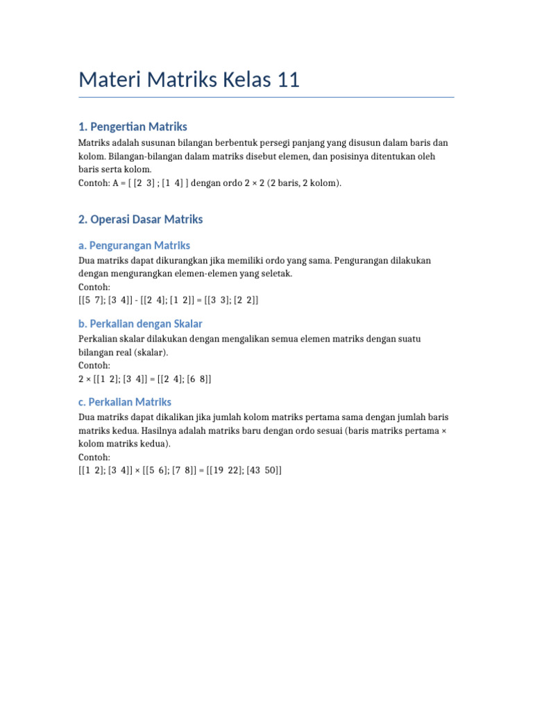 Mind Mapping Materi Matriks Kelas 11 | PDF