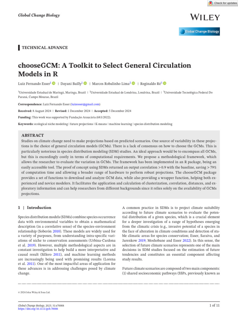 Global Change Biology - 2025 - Esser - ChooseGCM A Toolkit To Select ...