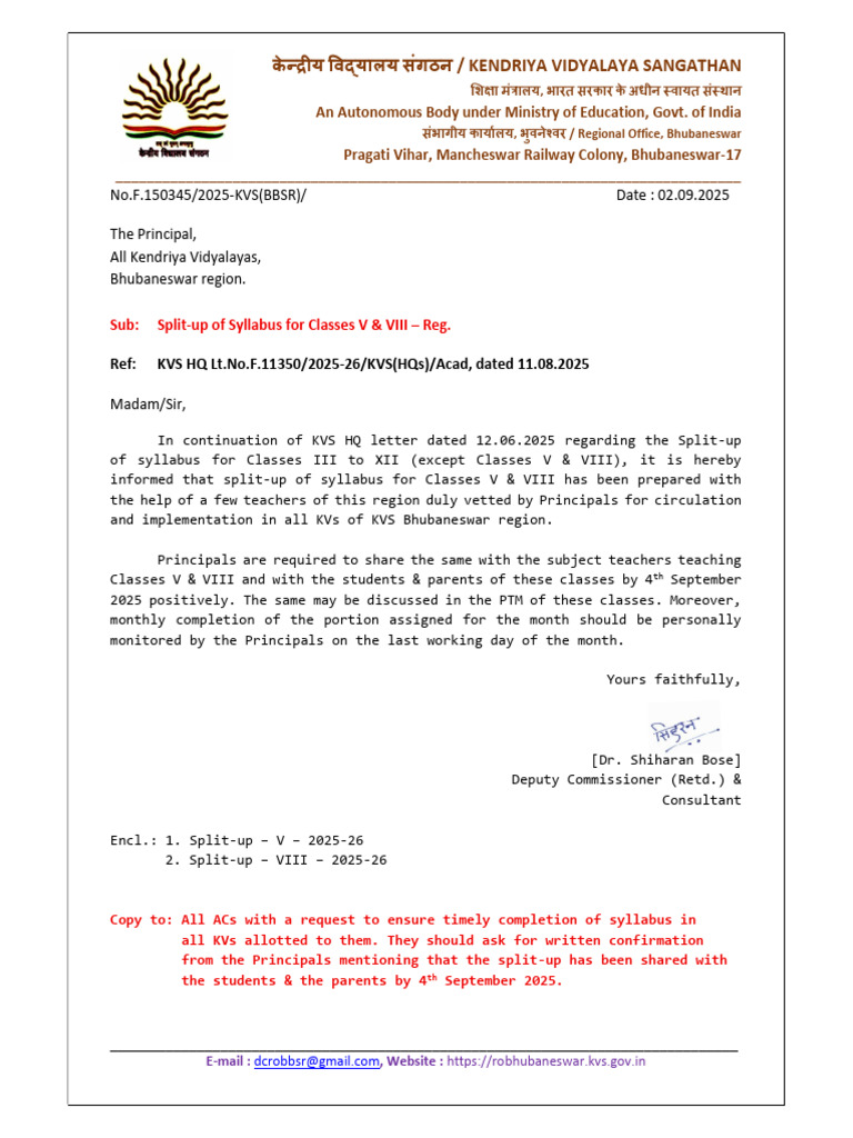 Syllabus Split for Classes V & VIII | PDF | Educational Organizations ...