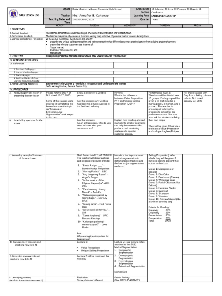 ENTREP DLL Week 3 Recognize and Understand The Market | PDF | Market ...