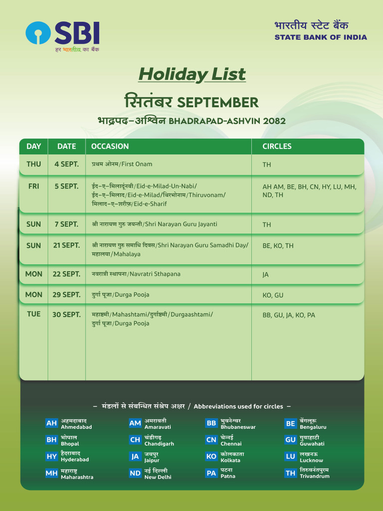 Holiday List September 2025 | PDF