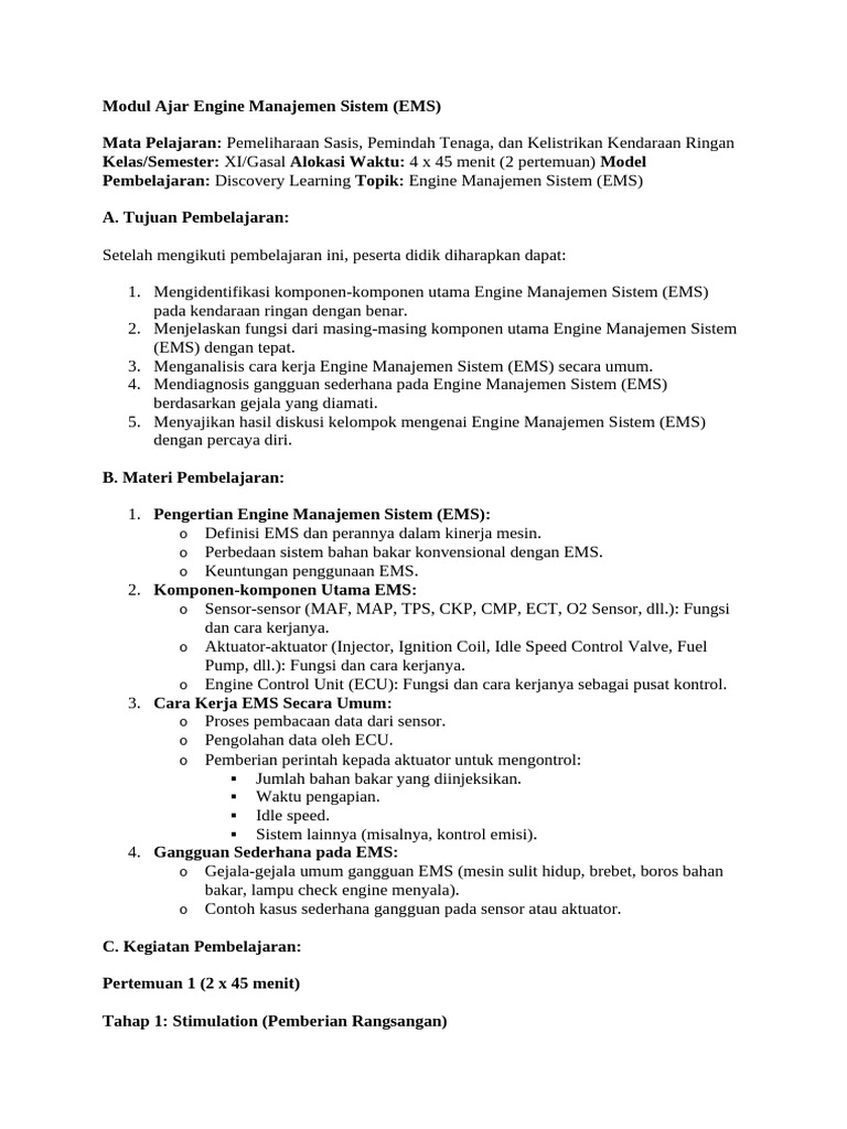 Modul Ajar EMS Model Discovery Learning | PDF