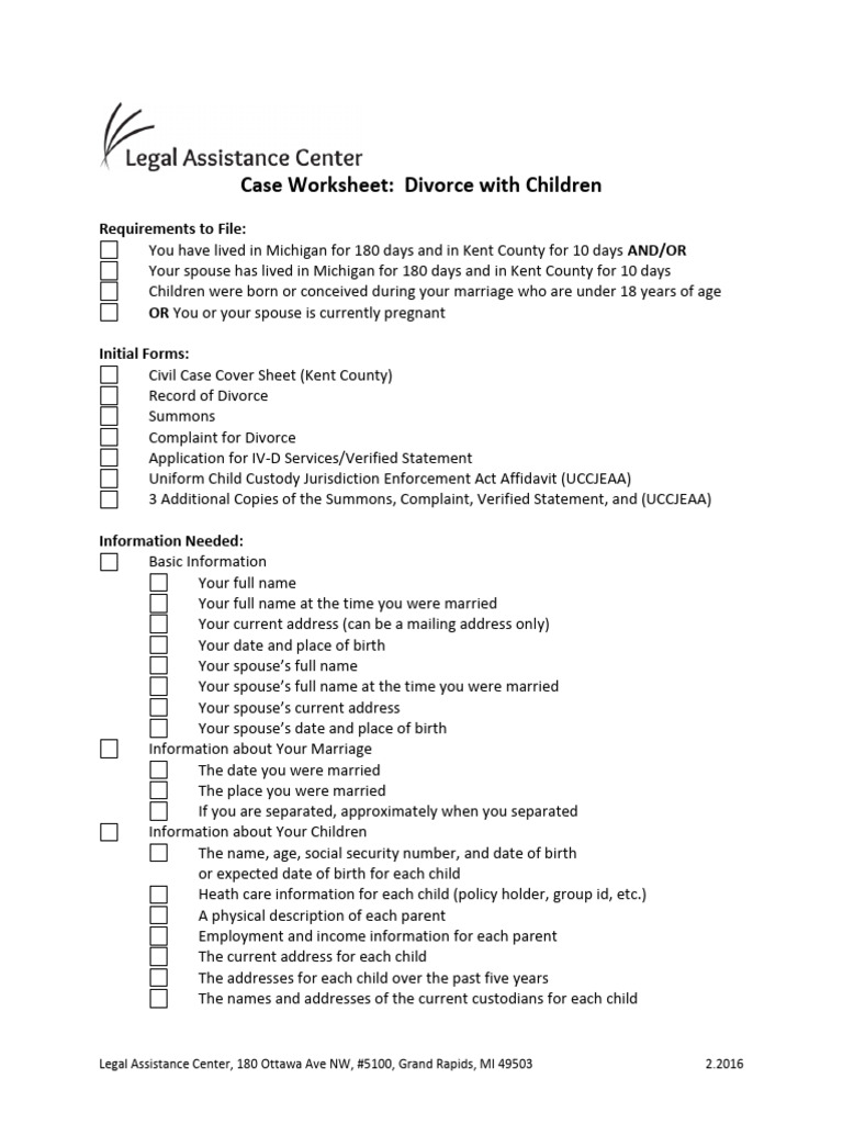 Divorce Case Worksheet for Parents in MI | PDF | Debt | Divorce