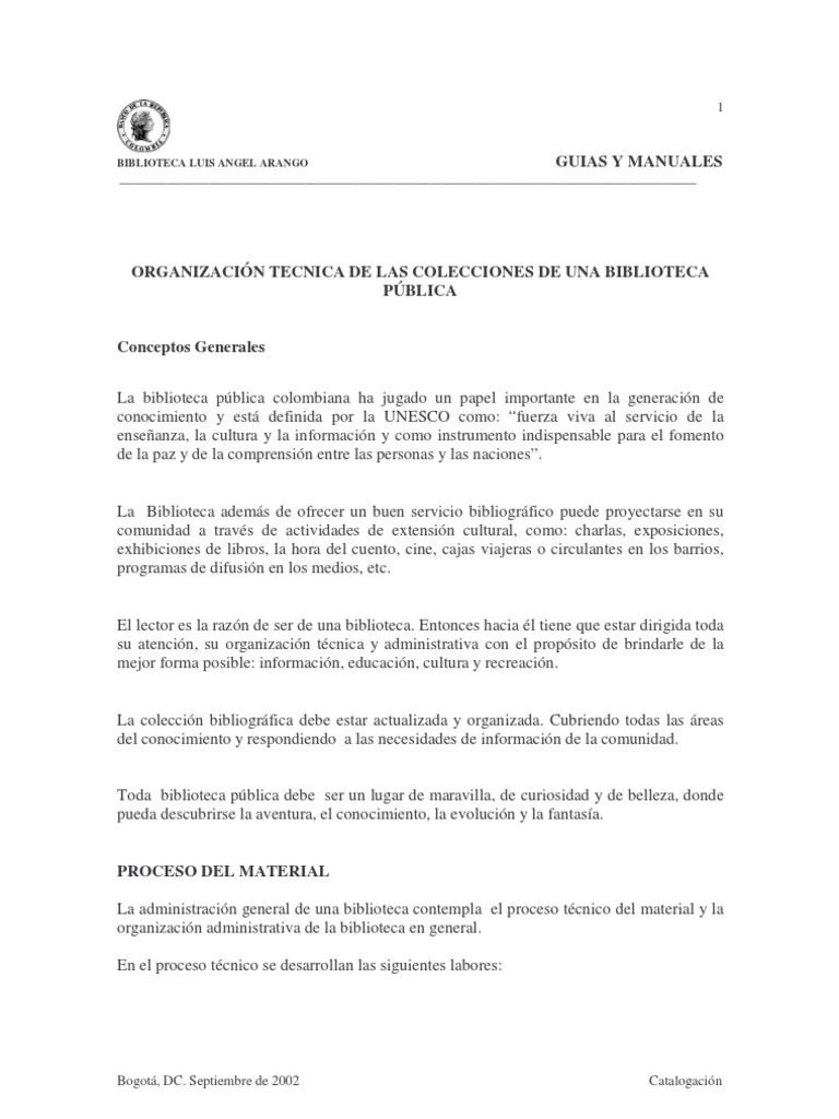 Catalogación Y Clasificación Bibliográfica Procesos Técnicos Pdf