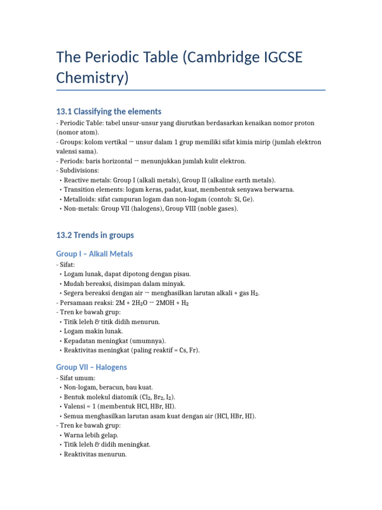 The Periodic Table IGCSE | PDF
