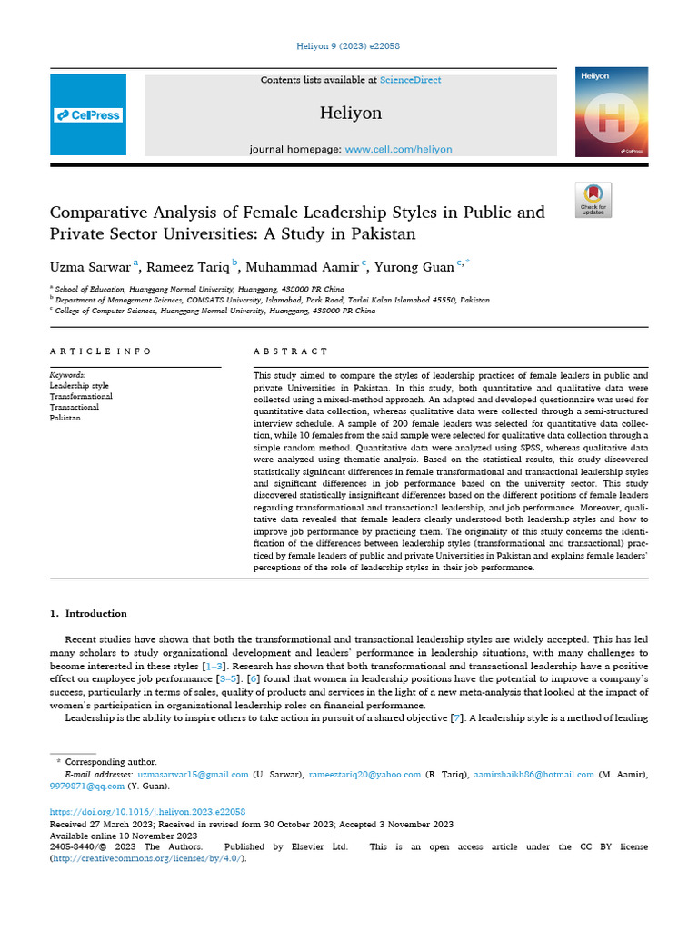 Female Leadership Styles in Pakistan Universities | PDF | Leadership ...