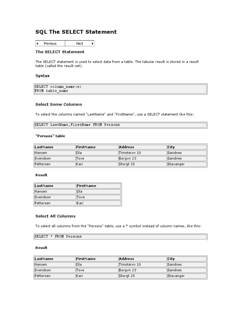 The SELECT Statement | PDF | Database Index | Sql