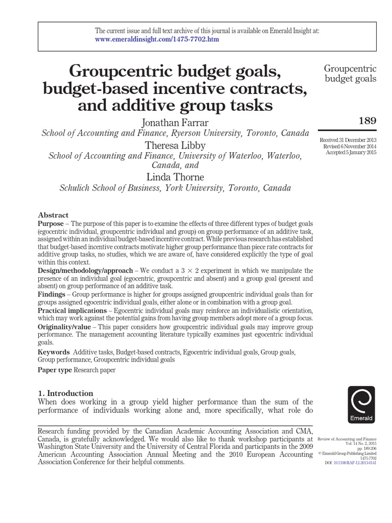 Groupcentric Budget Goals, Budget-Based Incentive Contracts, and ...