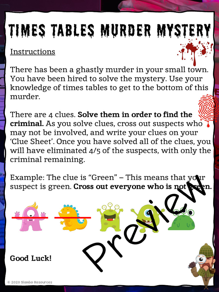 Grade 3 Times Tables Murder Mystery Preview | PDF | Chess Theory | Chess