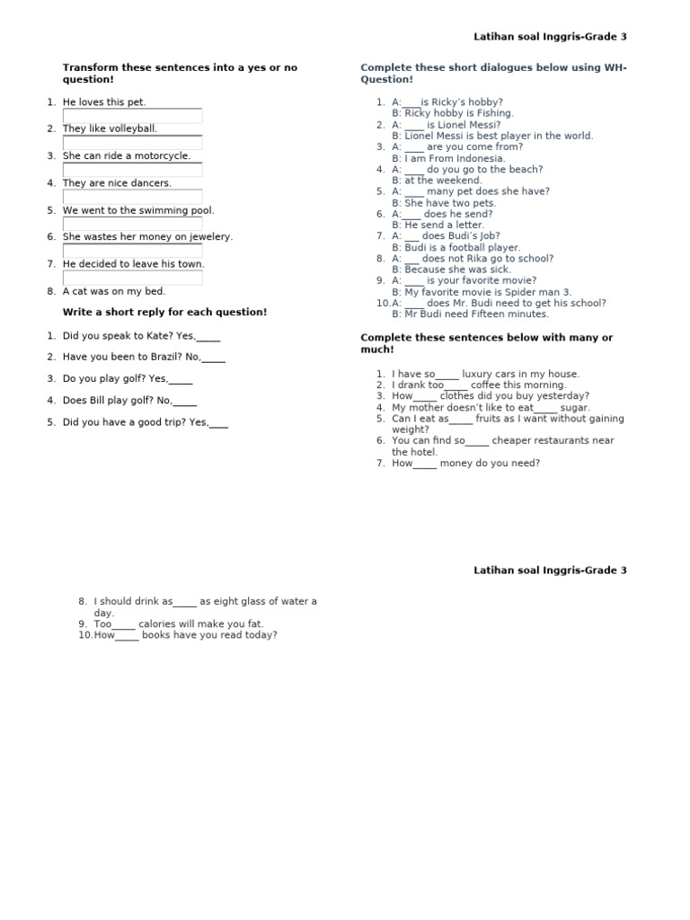 Gr3-English-latihan Soal WH Quest | PDF | Chess Openings | Chess