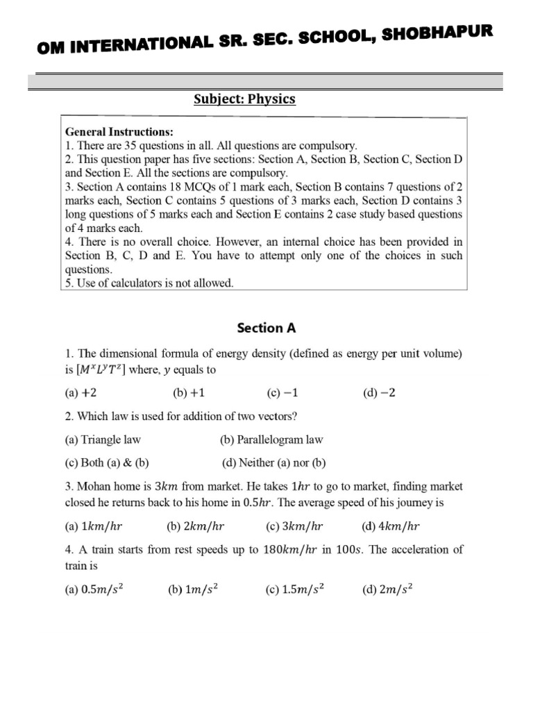 Class 11 Physics Final Exam 2023-24 | PDF | Force | Pendulum