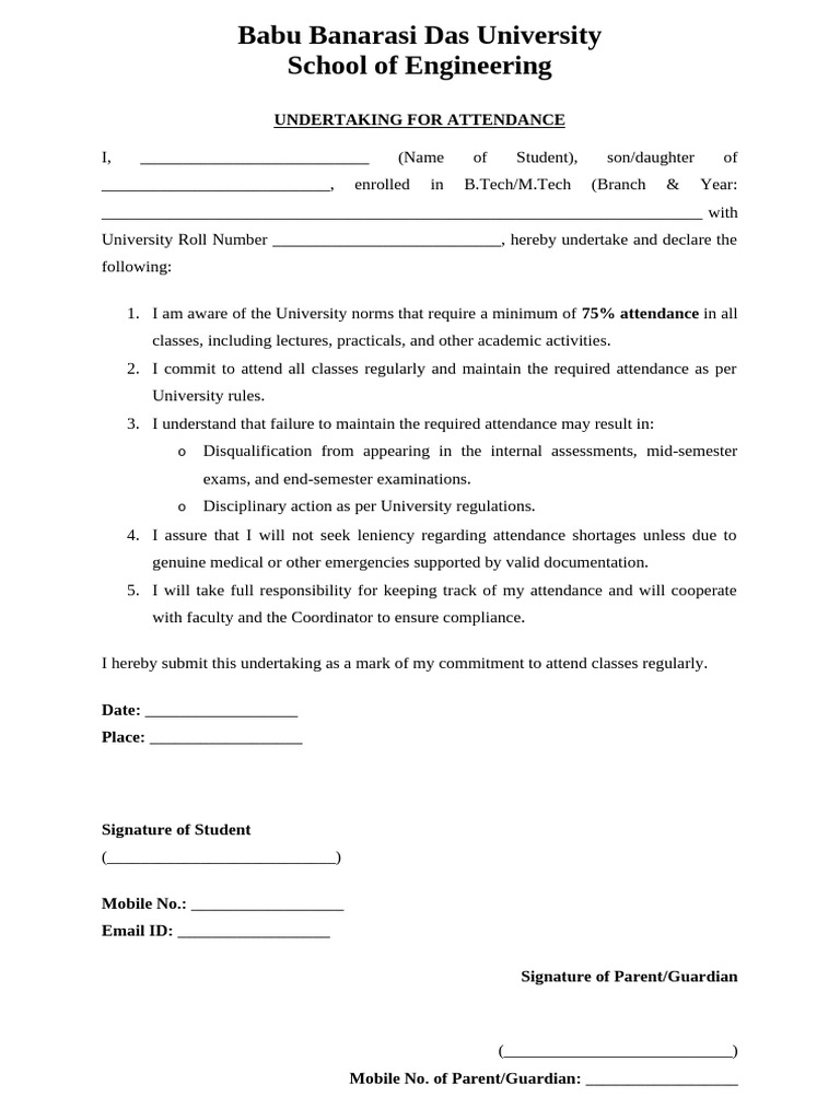 Undertaking For Attendance | PDF