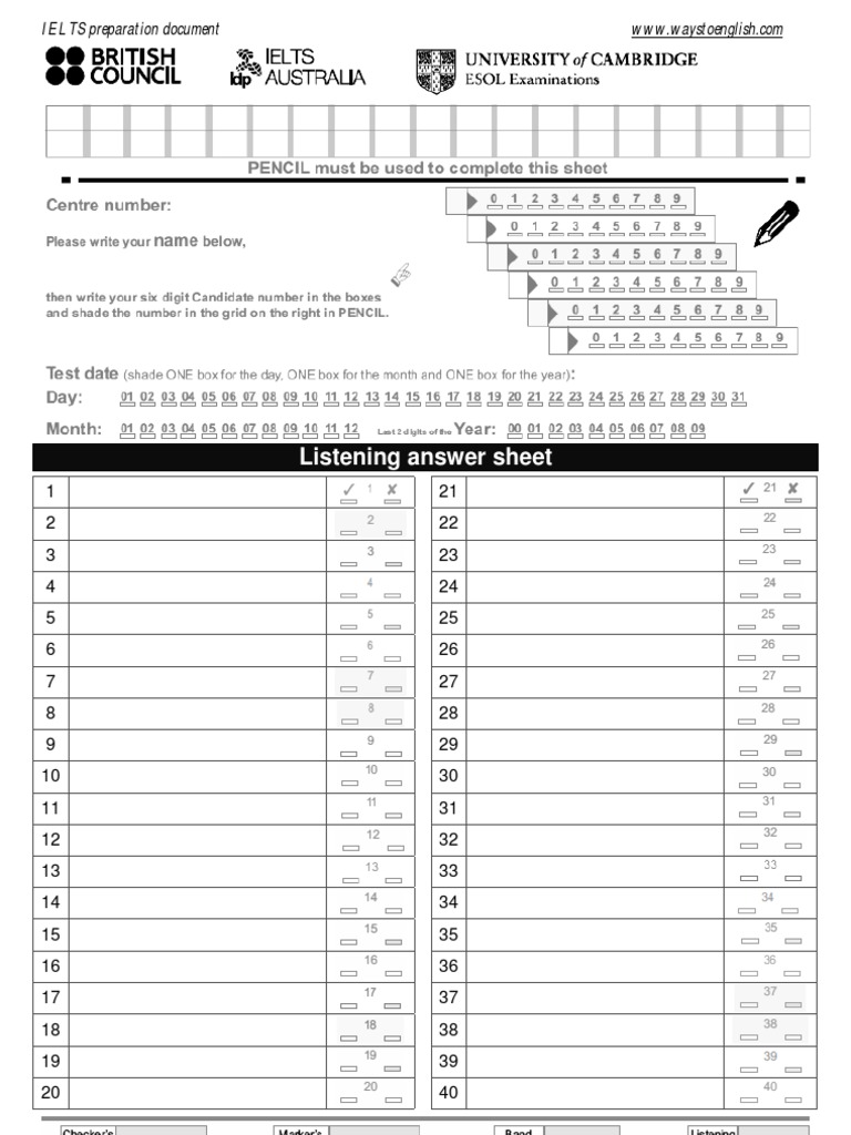 Ielts Listening Reading Answer Sheets Download IELTS Answer Sheet For