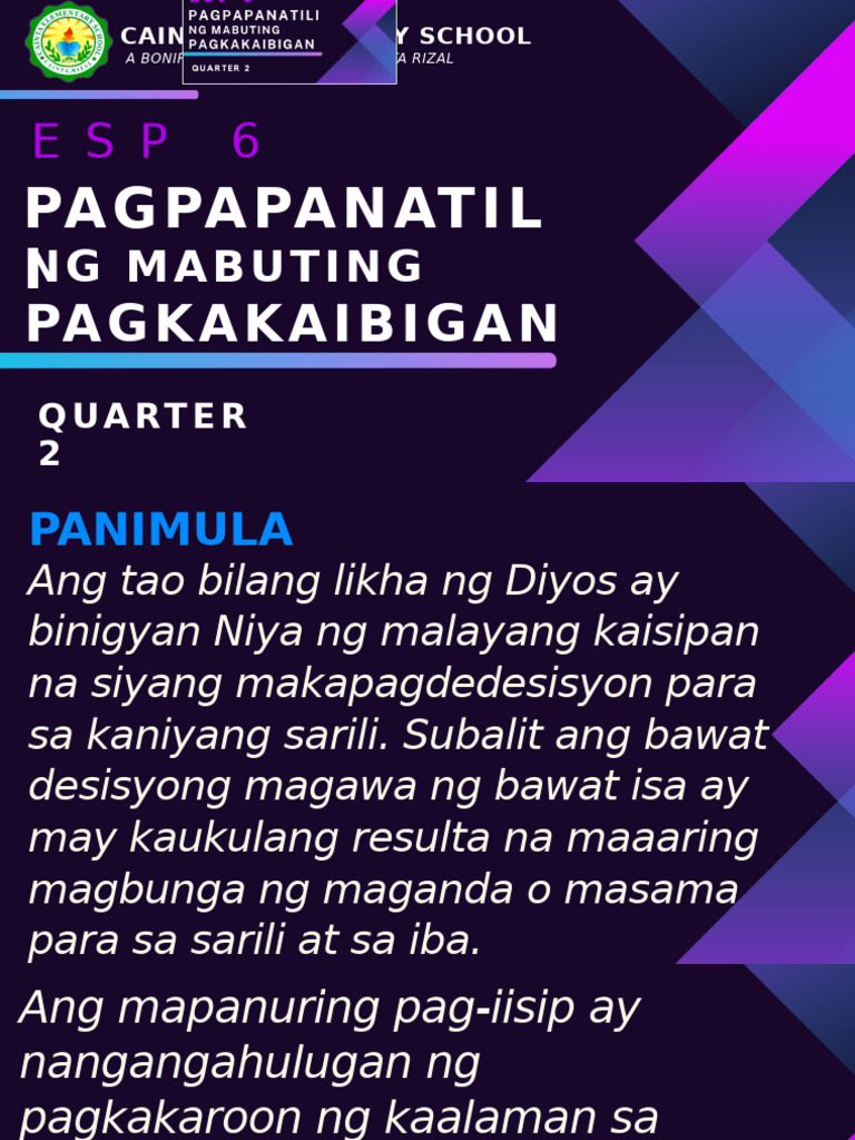 Esp 6 q2 - Pagpapanatili NG Mabuting Pakikipagkaibigan | PDF