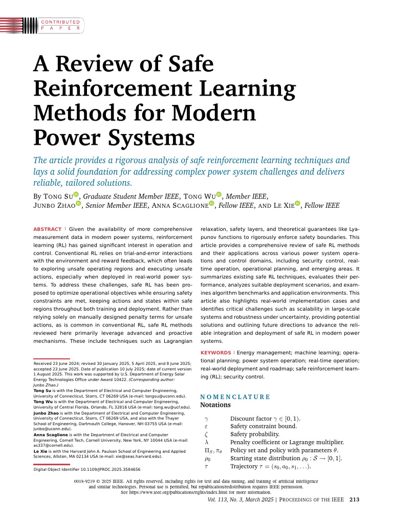 A Review of Safe Reinforcement Learning Methods For Modern Power Systems | PDF | Mathematical ...