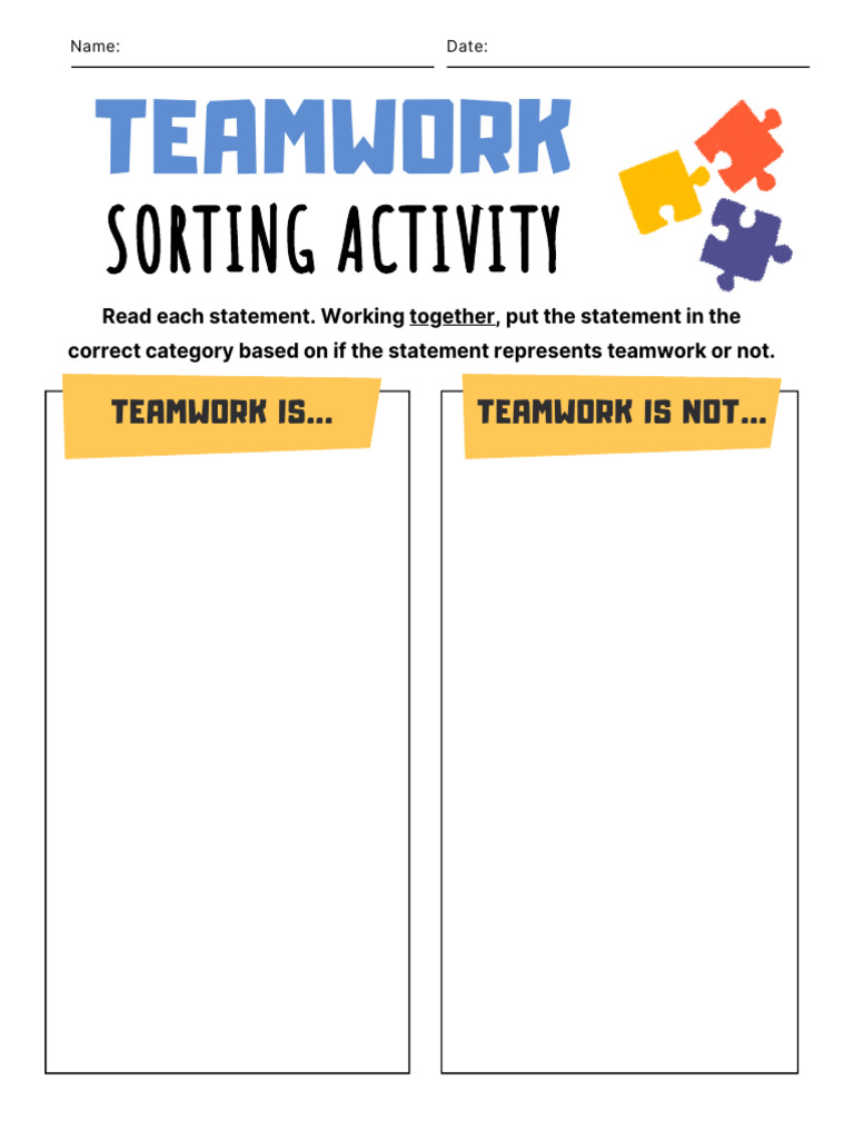 Teamwork Sorting Activity Worksheet | PDF