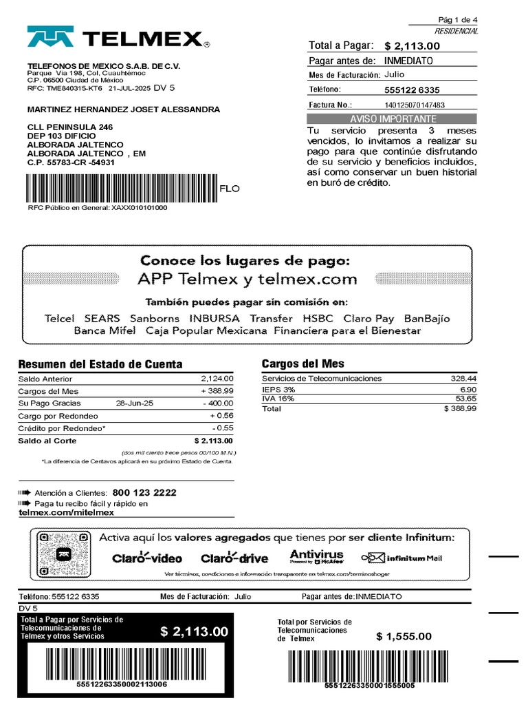 Recibo Telmex | PDF