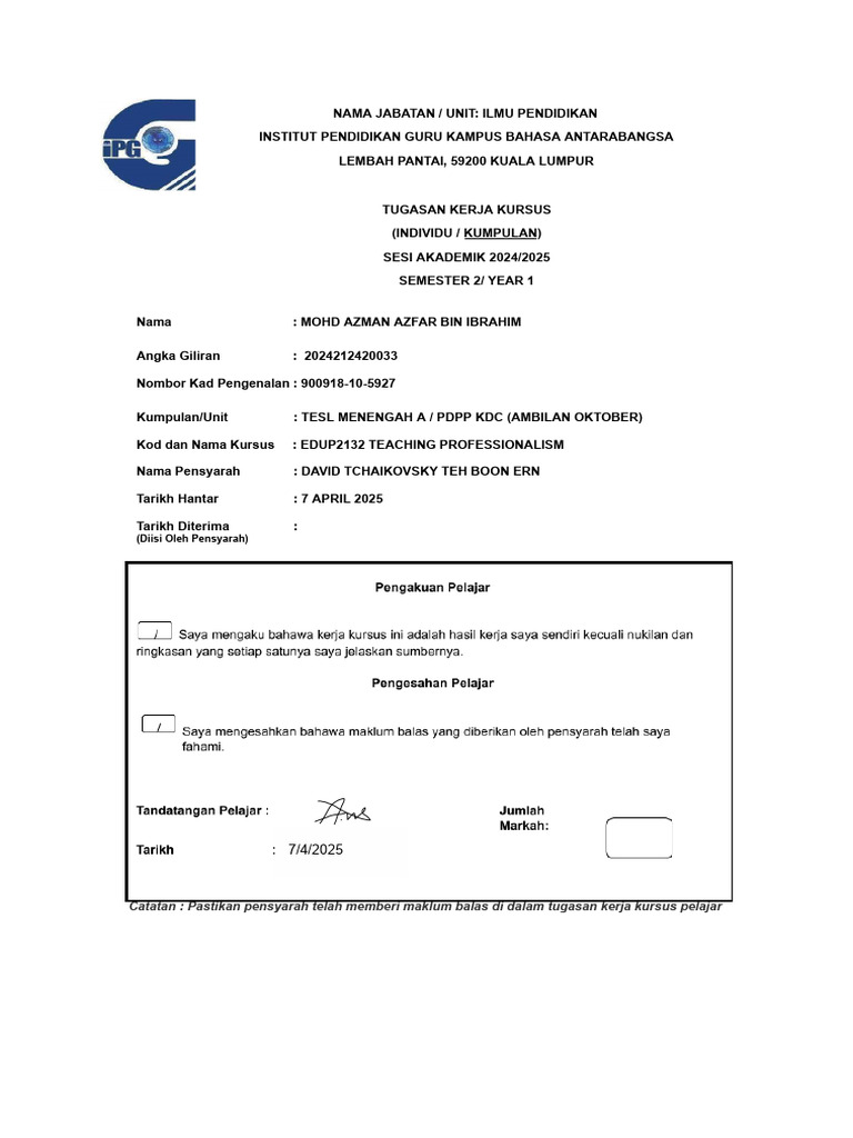 EDUP2132 - Task 2 - Mohd Azman Azfar Bin Ibrahim | PDF