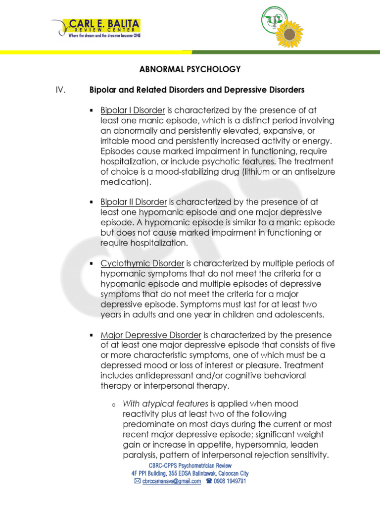 Reading Activity Part 2 Abnormal Psychology | PDF | Major Depressive ...