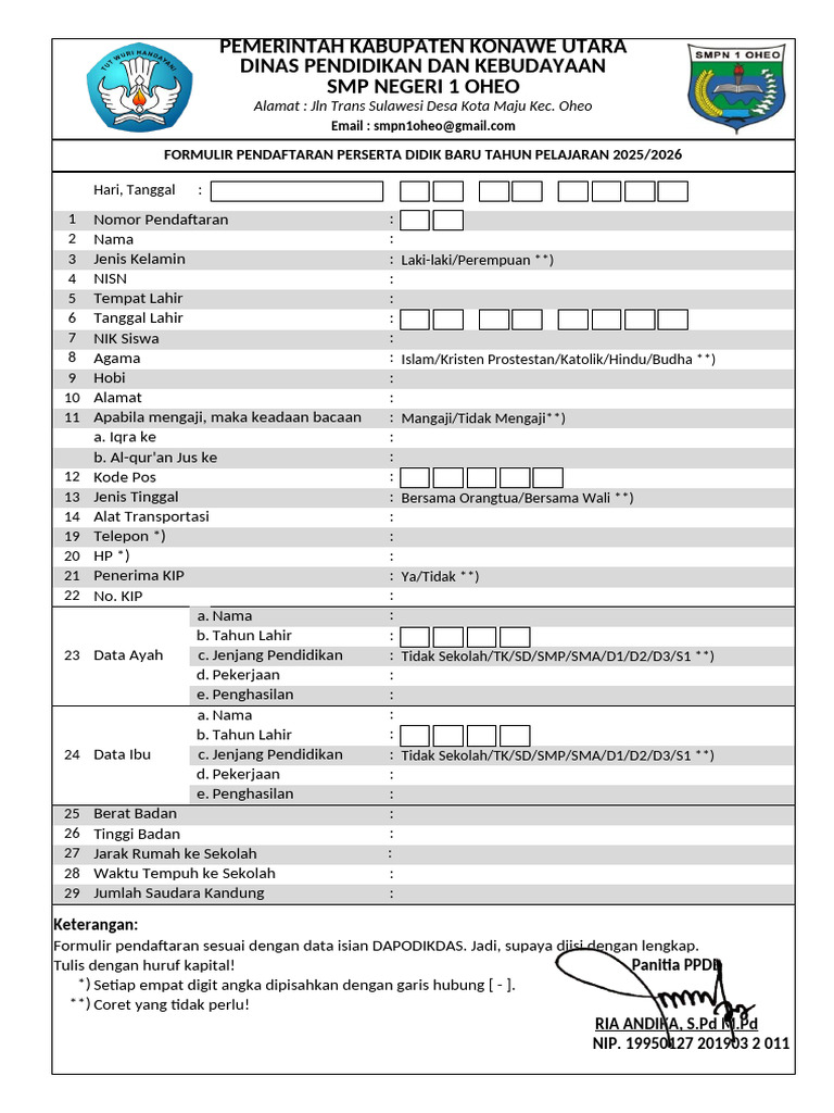 Formulir Ppdb Versi Dapodikdas Smp (1) | PDF